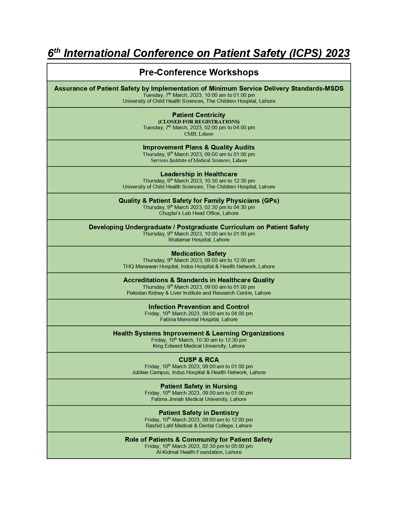 Pre Conference Workshop – 6th ICPS Conference